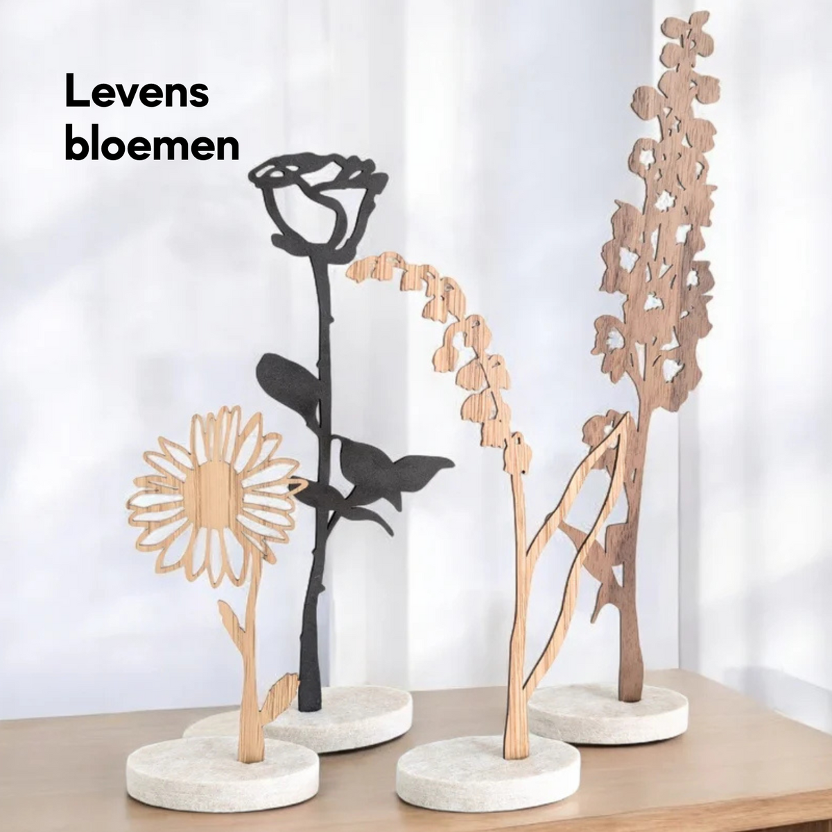 Levensbloemen zwart/walnoot- of eikenhout | Joeff